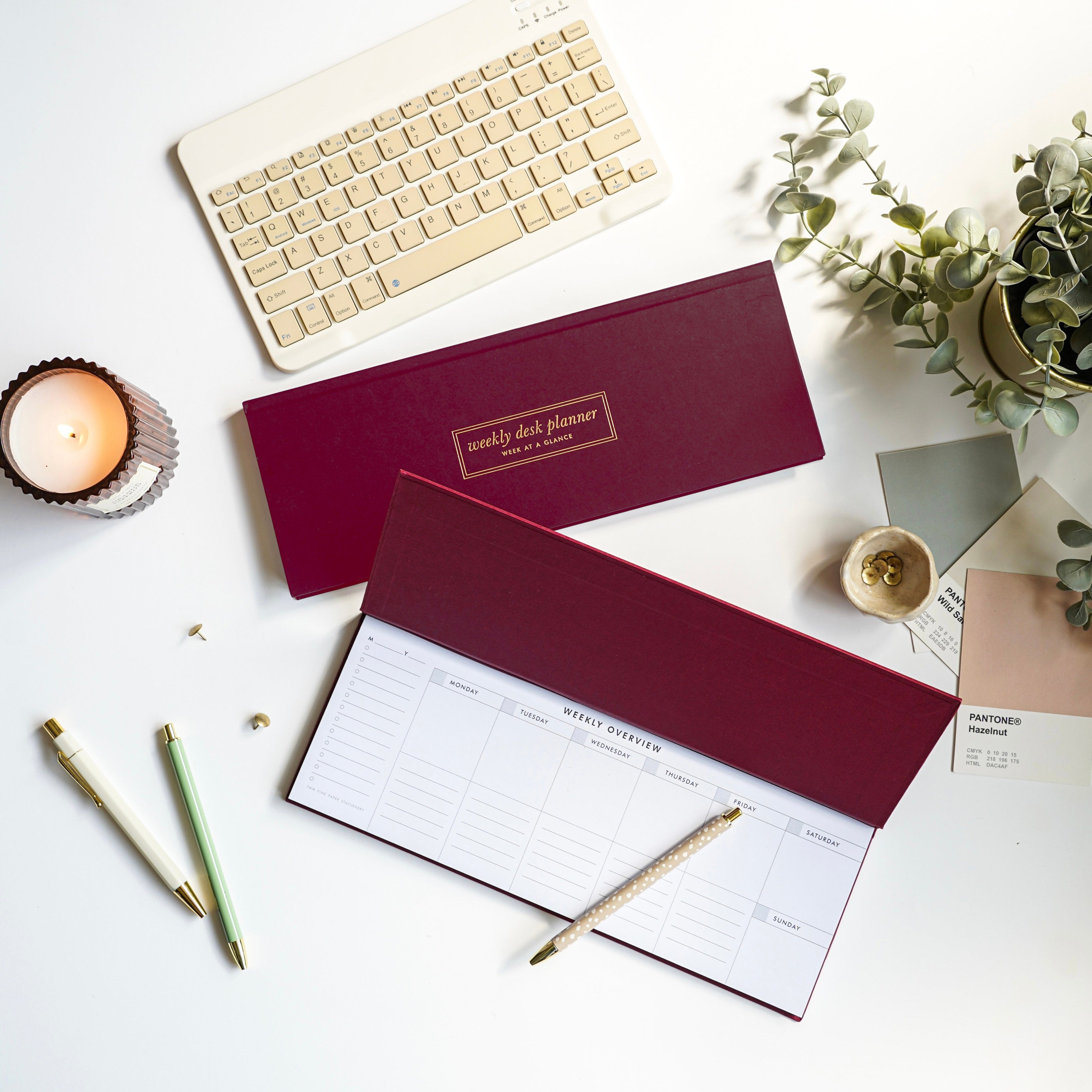 Weekly Desk Planner - Burgundy – 7mm - Fine Paper Stationery